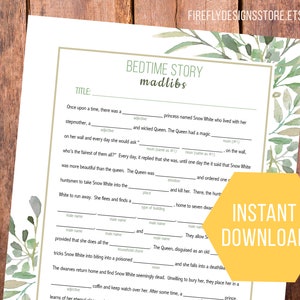 Bed Time Story Mad Libs - Baby Shower Madlib - Unique Activity - Green ...