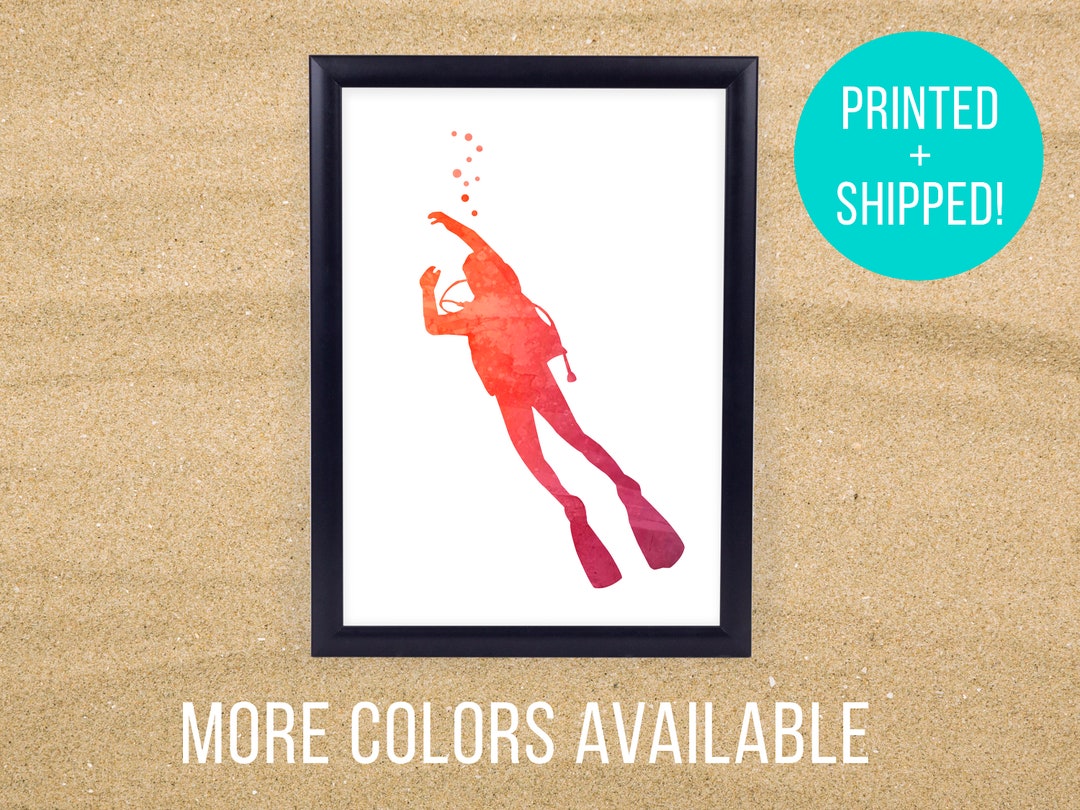 Scuba Diver Watercolor Print - Ocean Watercolor - Physical Print ...