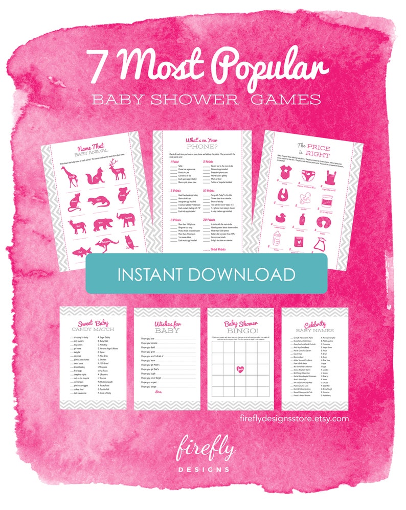 Celebrity Baby Names - Baby Shower Game Activity - Pink and Gray ...