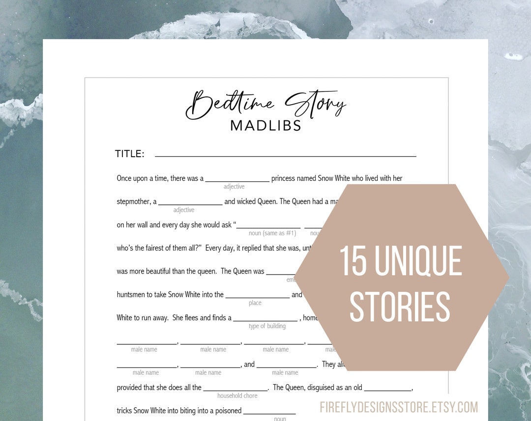 Baby Shower Mad Libs - Bed Time Story Madlib - Minamialist - Modern ...