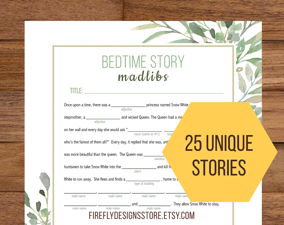 Bed Time Story Mad Libs Baby Shower Madlib Unique Activity - Etsy