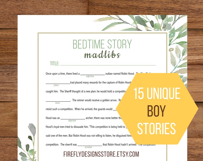 Bed Time Story Mad Libs - Baby Shower Madlib - Unique Activity - Green ...