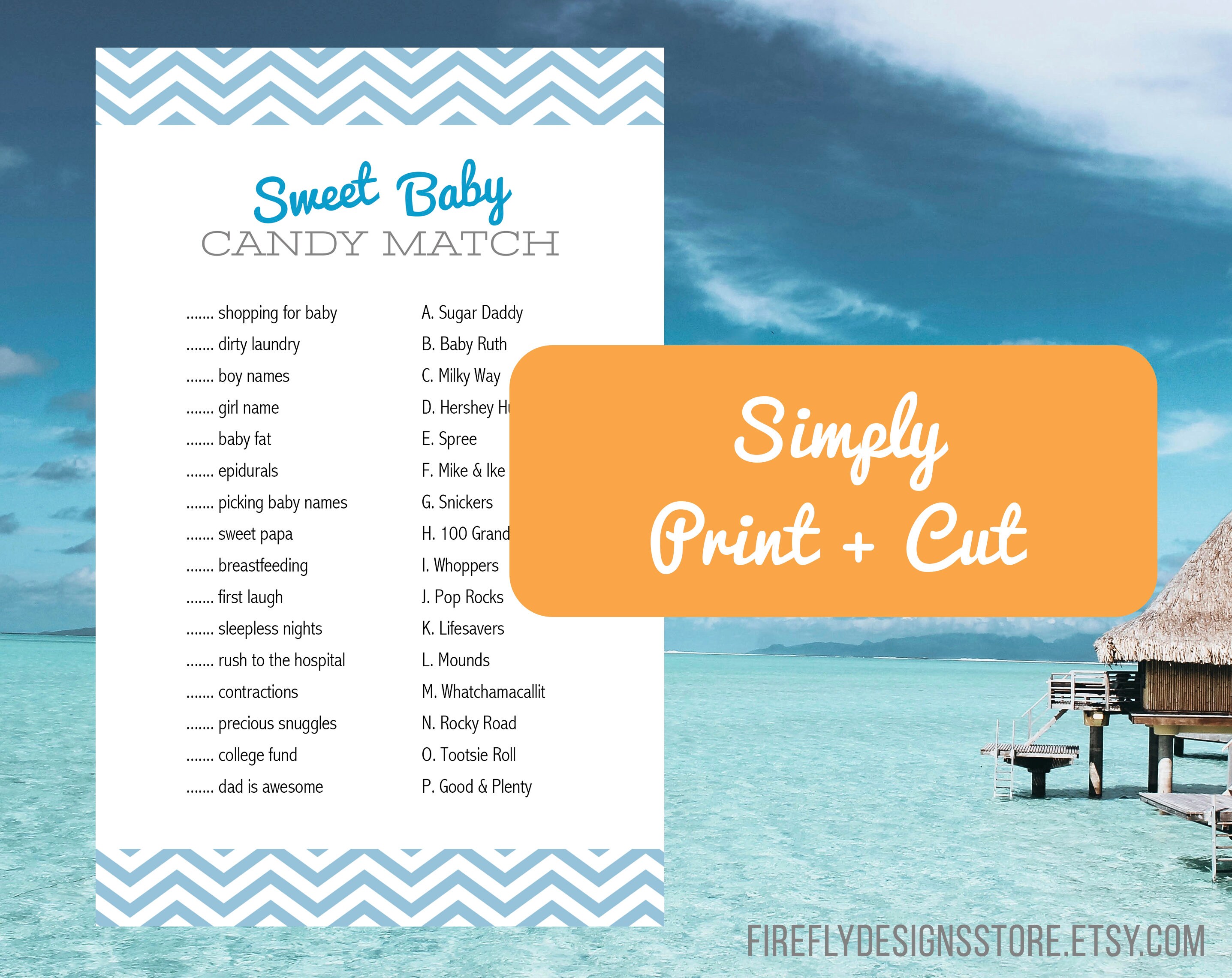 Sweet Little Baby - Candy Match Baby Shower Game - Blue - Printable ...