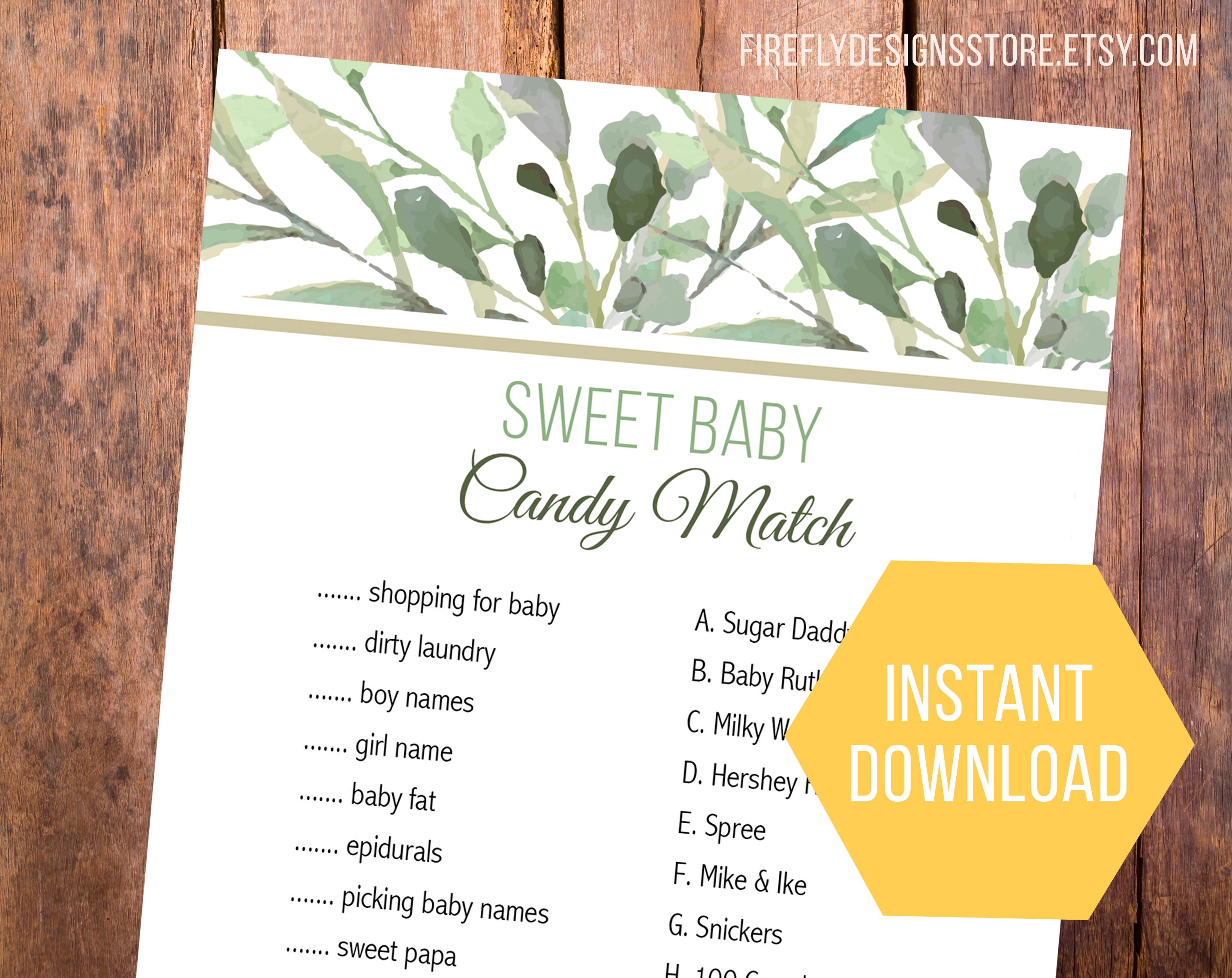 Sweet Baby - Candy Match Baby Shower Game Activity - Green and Gold ...