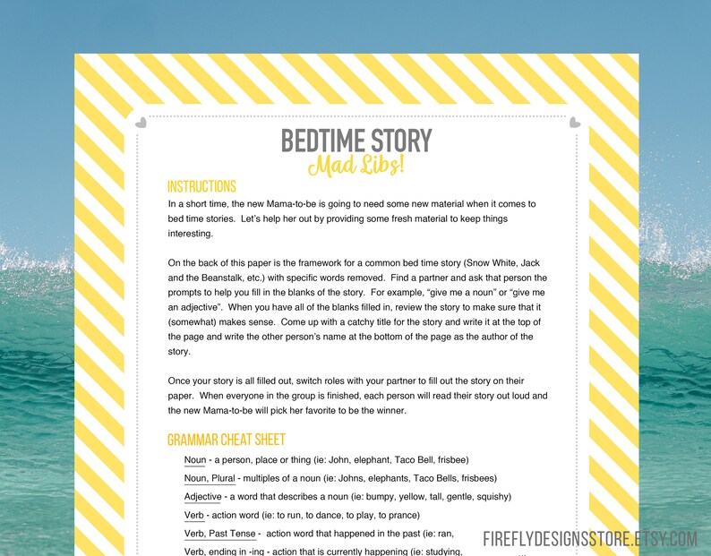 Baby Shower Mad Libs - Bed Time Story Madlibs - Baby Shower Game ...
