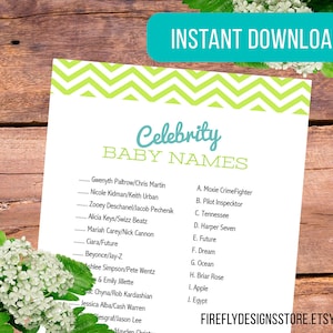 Blue Green - Celebrity Baby Names - Baby Shower Game Activity - Lime ...