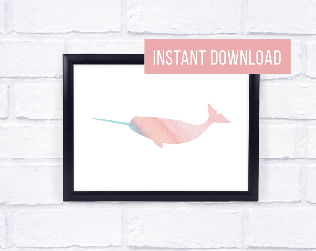 Pink Narwhal Watercolor Print - Ocean Printable - Instant Digital ...