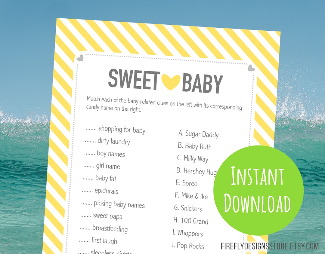 Sweet Little Baby - Candy Match Baby Shower Game - Yellow Gray ...