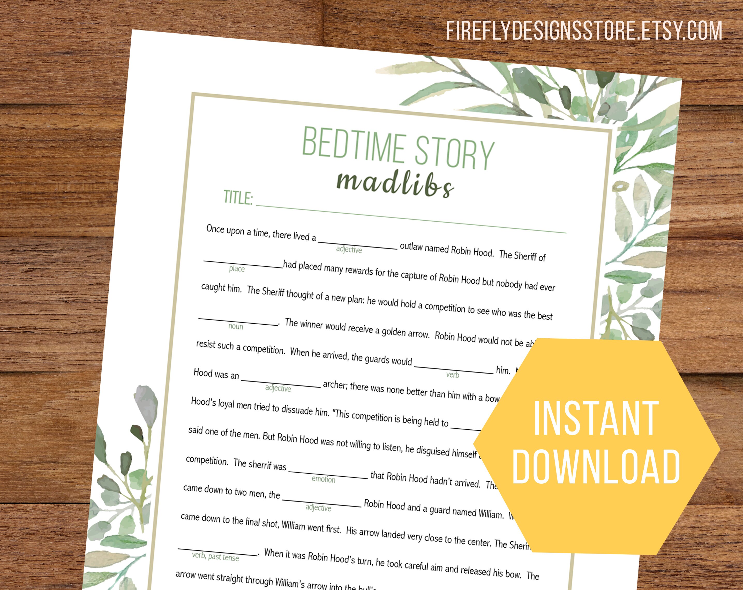 Bed Time Story Mad Libs - Baby Shower Madlib - Unique Activity - Green ...