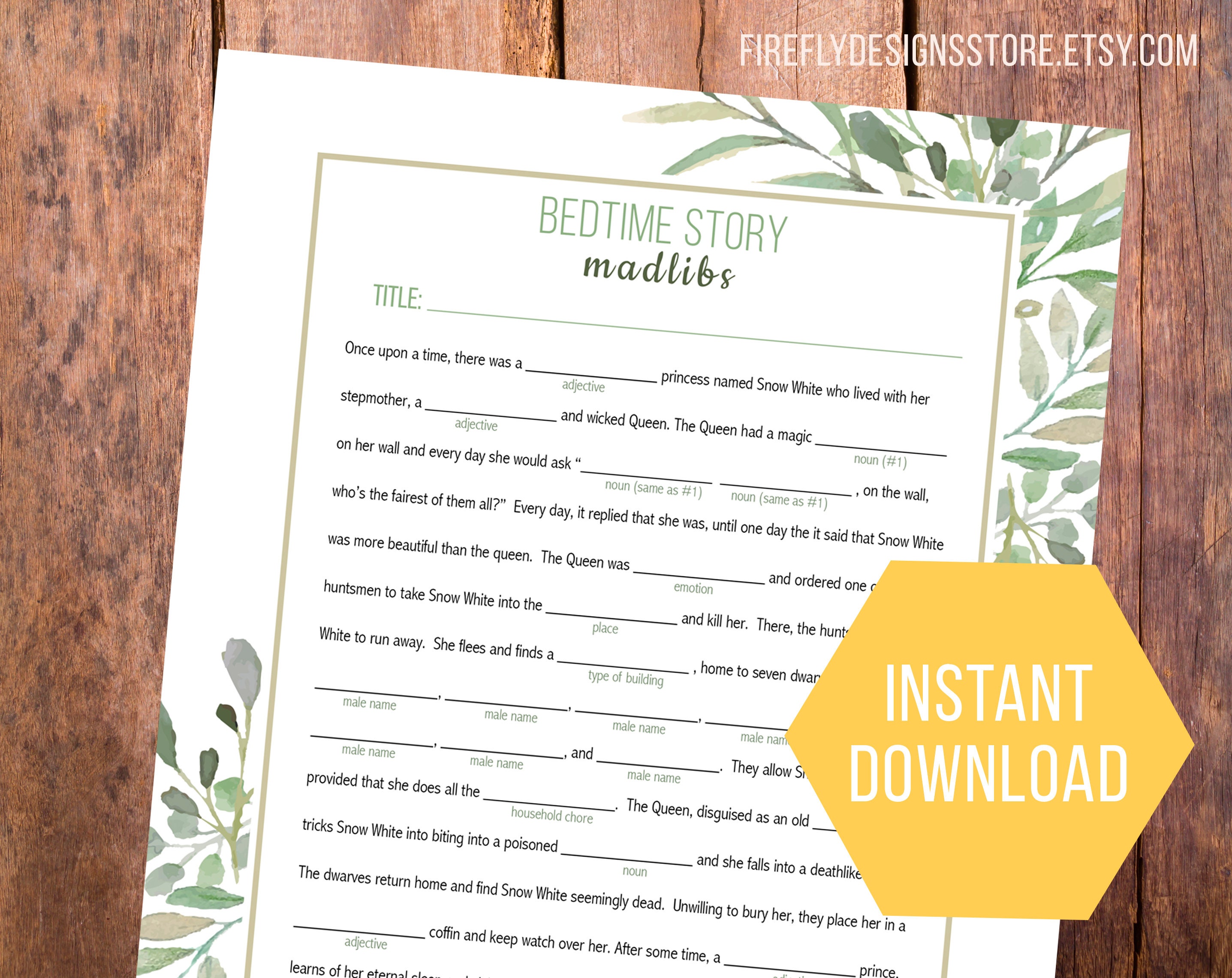 Bed Time Story Mad Libs - Baby Shower Madlib - Unique Activity - Green ...