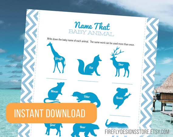 Name That Baby Animal Baby Shower Game Blue Baby Shower | Etsy