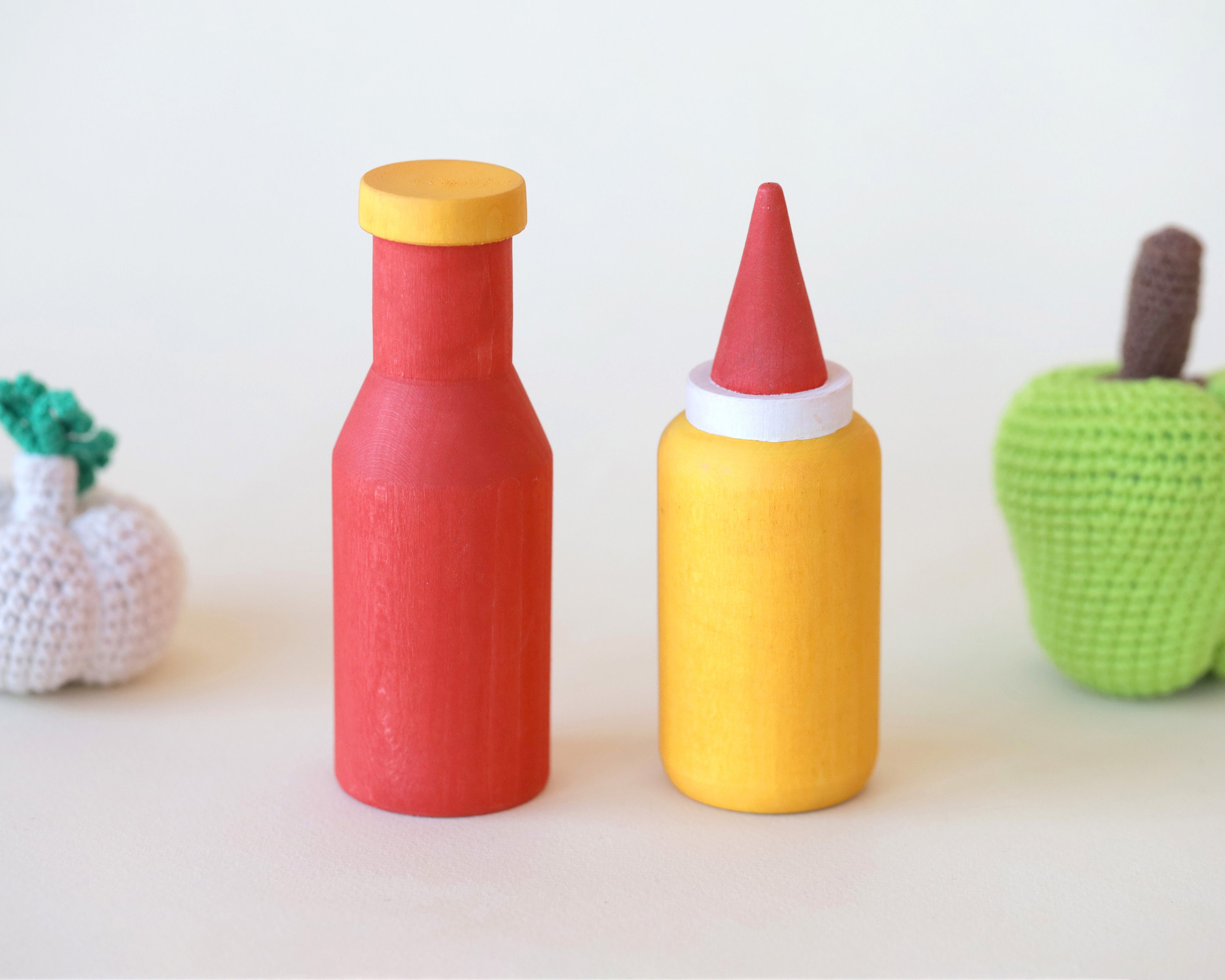 Wooden Toy Food Ketchup & Mustard Bottle Toy Sauce Pretend - Etsy