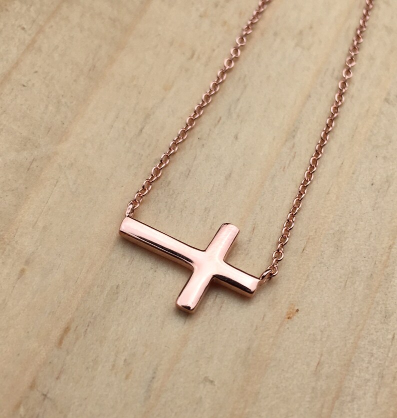 Plain Slanted Sideways Cross Necklace 18k Rose Yellow Gold | Etsy