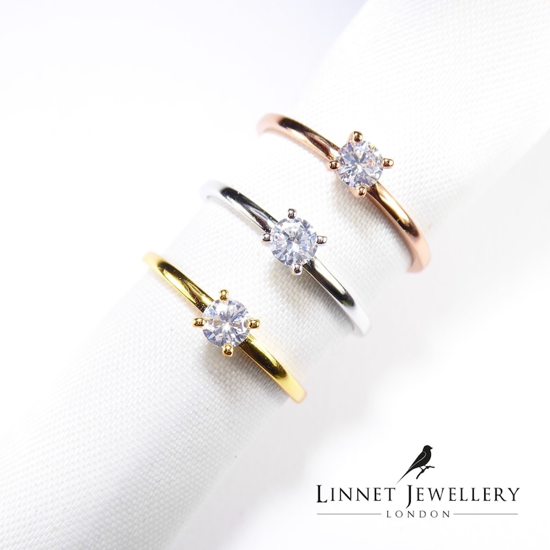 Single Stone Solitaire Rings, .33ct Cz Stone, Rose or Yellow Gold ...