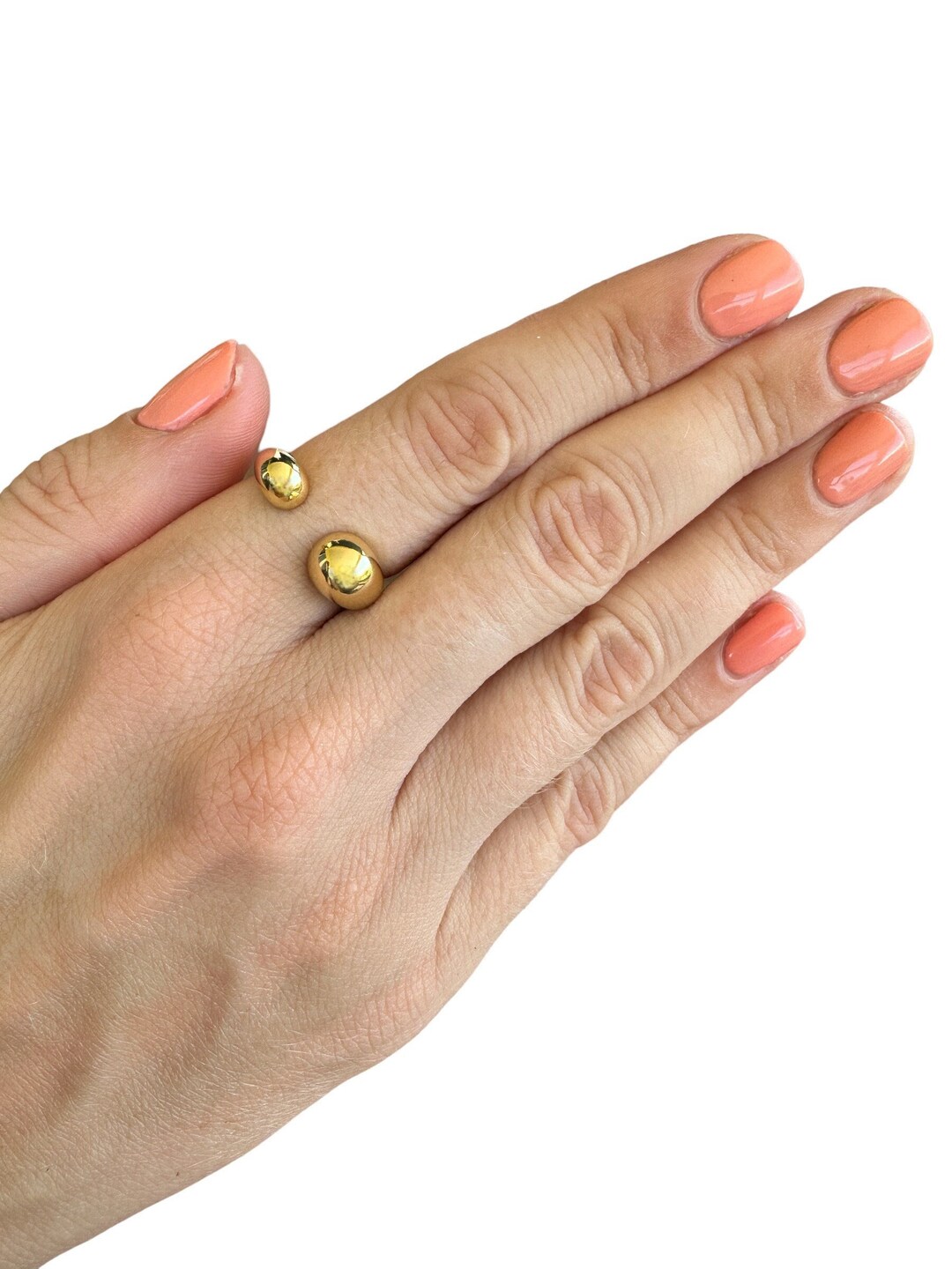 Adjustable Chunky Double Ball Rings, Yellow Gold Vermeil on 925 Silver ...
