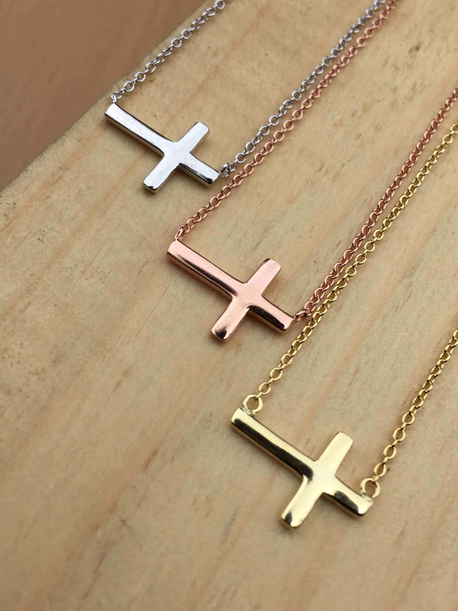 Slanted Sideways Cross Necklaces 18k Rose or Yellow Gold - Etsy UK