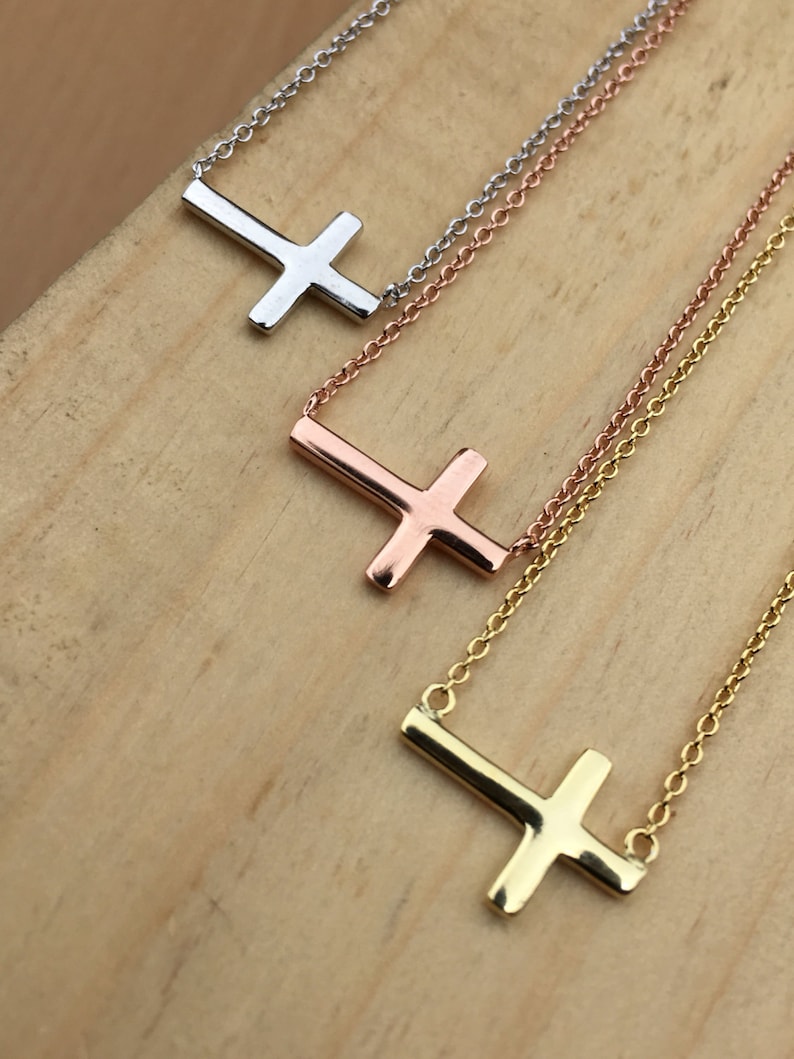 Slanted Sideways Cross Necklaces 18k Rose or Yellow Gold - Etsy