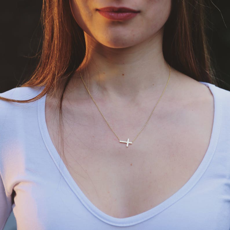 Slanted Sideways Cross Necklaces 18k Rose or Yellow Gold - Etsy