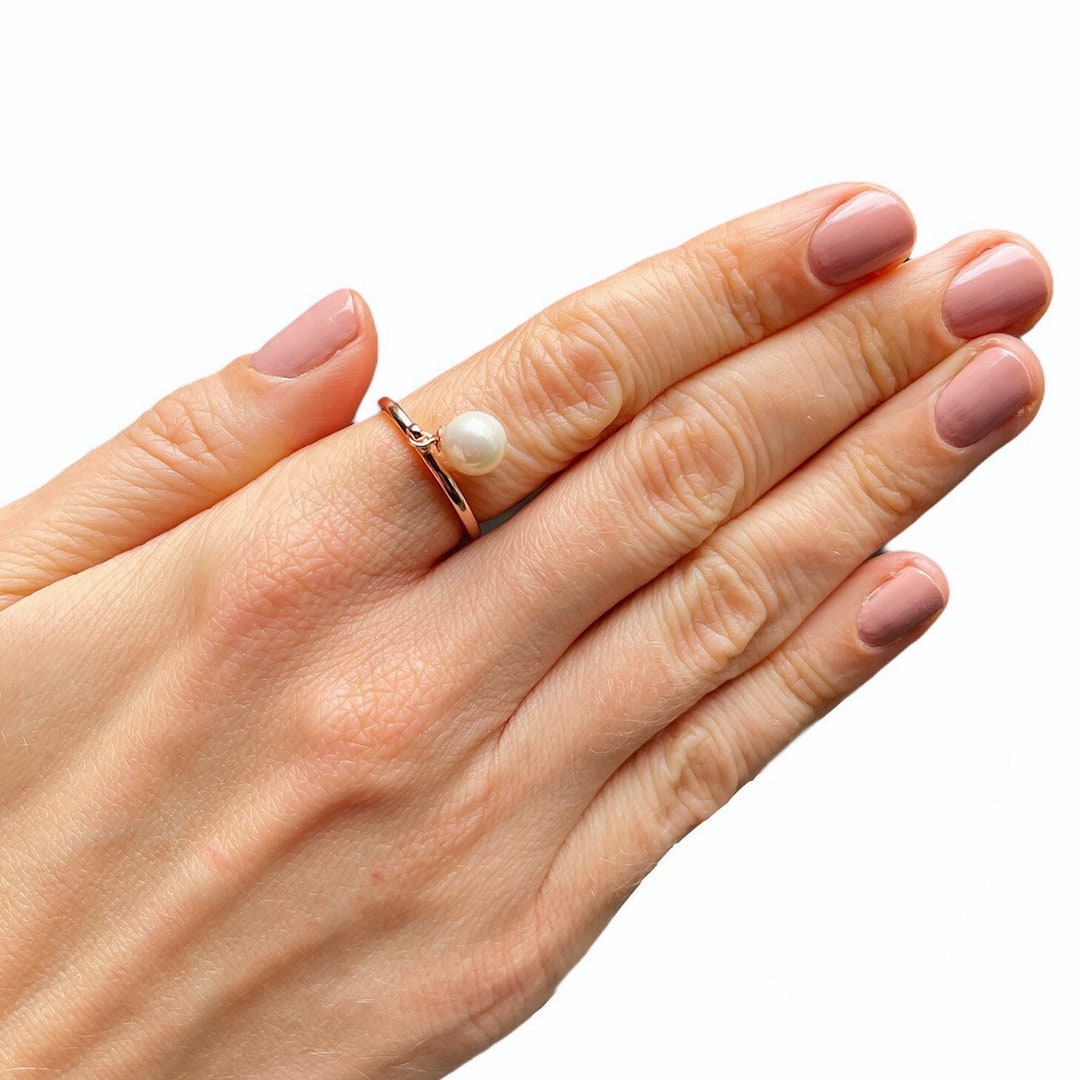 Mother of Pearl Charm Rings, Rose or Yellow Gold Vermeil on 925 ...