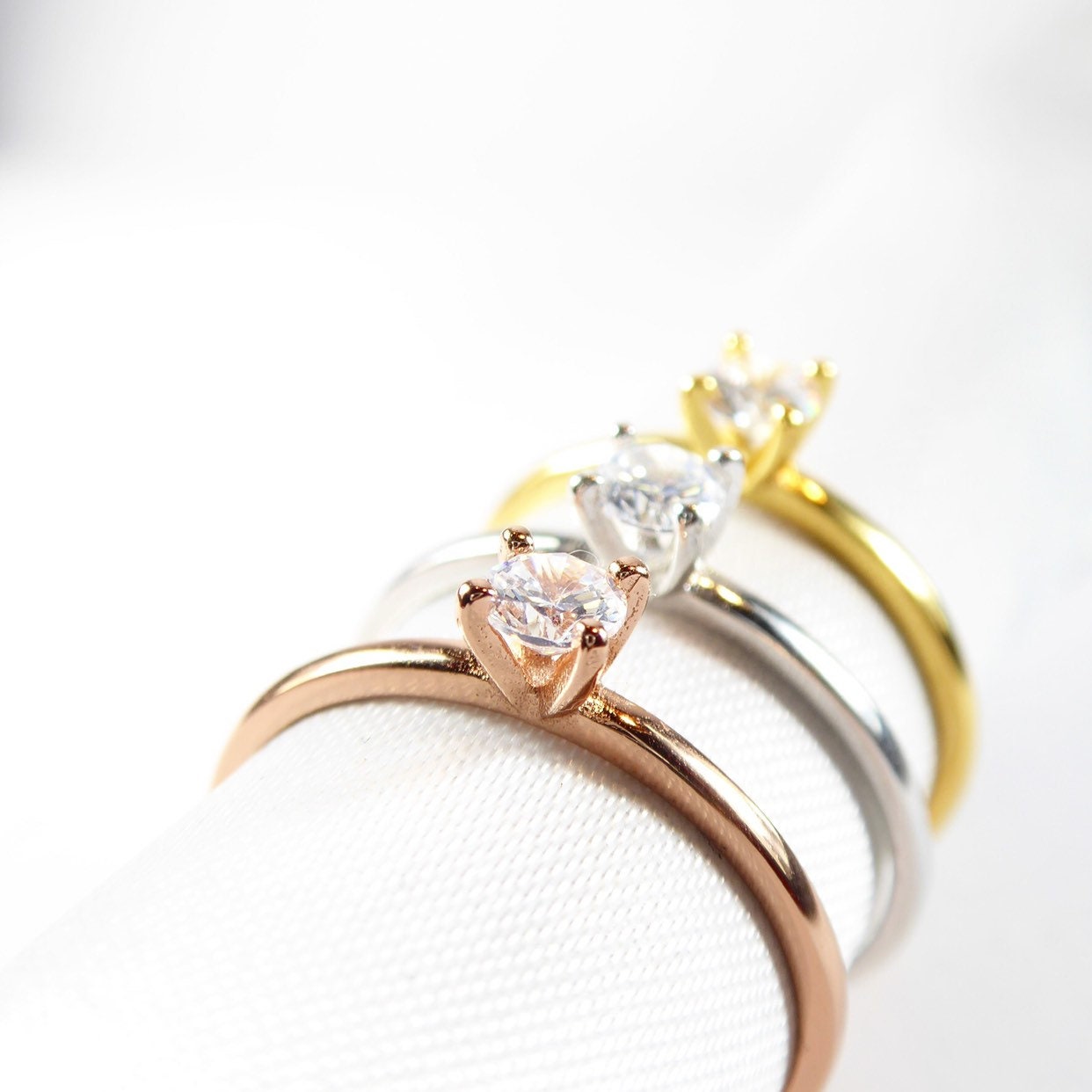 Single Stone Solitaire Rings, .33ct Cz Stone, Rose or Yellow Gold ...