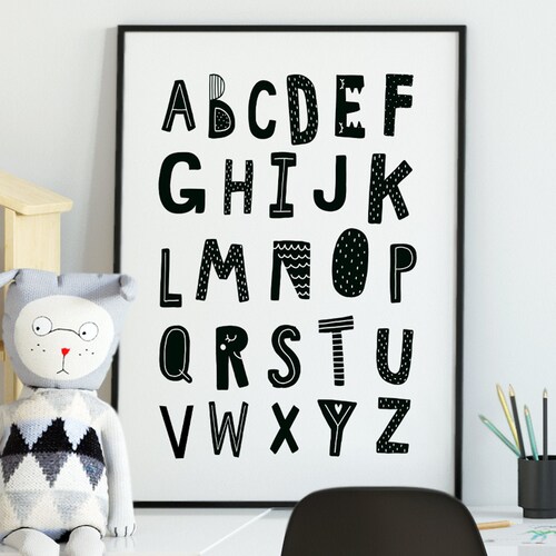 Alphabet Print Black and White Nursery Prints Alphabet - Etsy