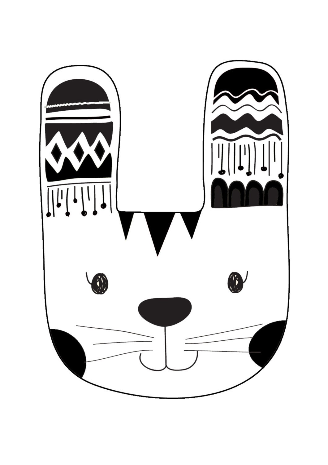 Monochrome Tribal Bunny Print Nursery Print Kids Room Wall | Etsy