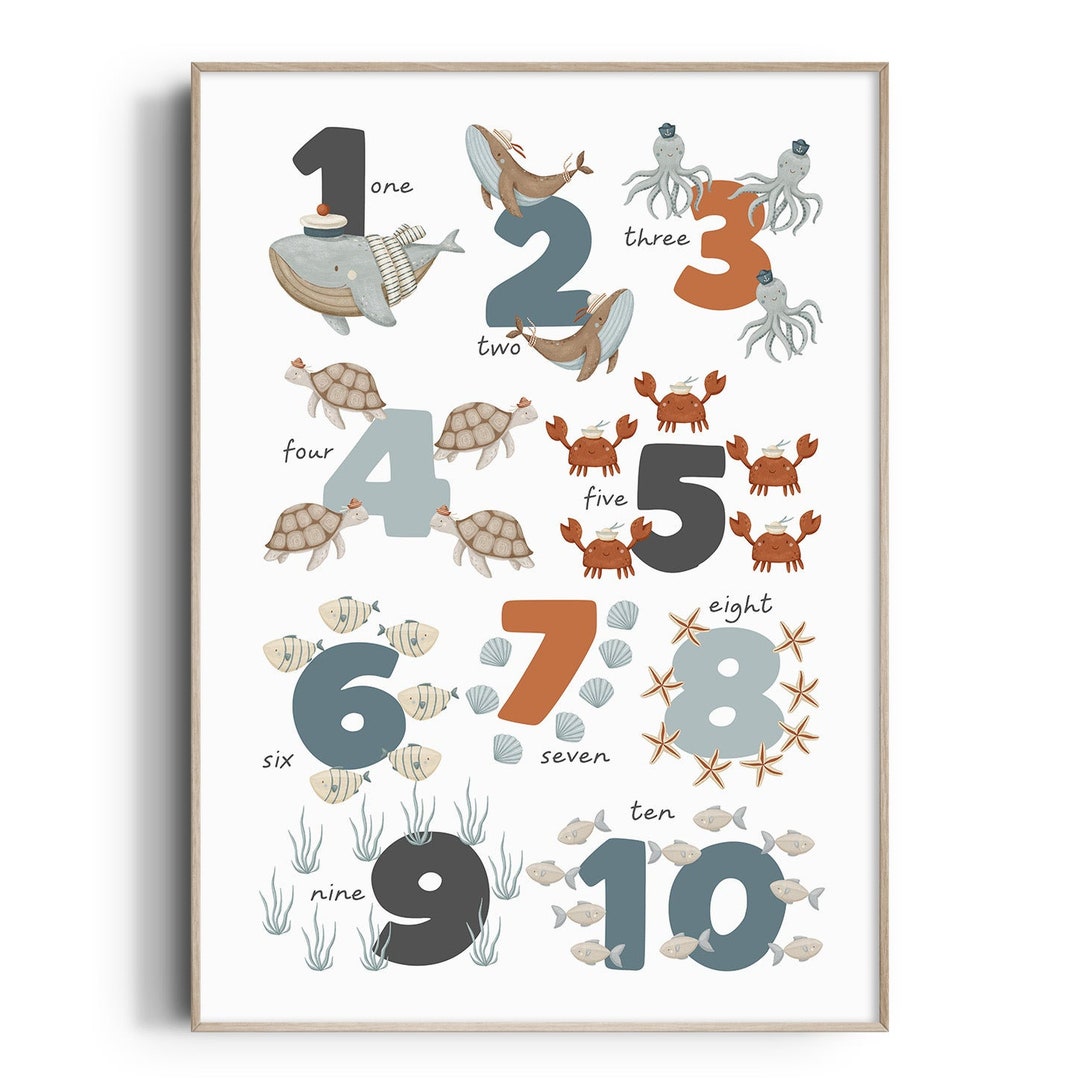 Ocean Nursery Print, Sea Animals Numbers Print, Under the Sea Nursery ...