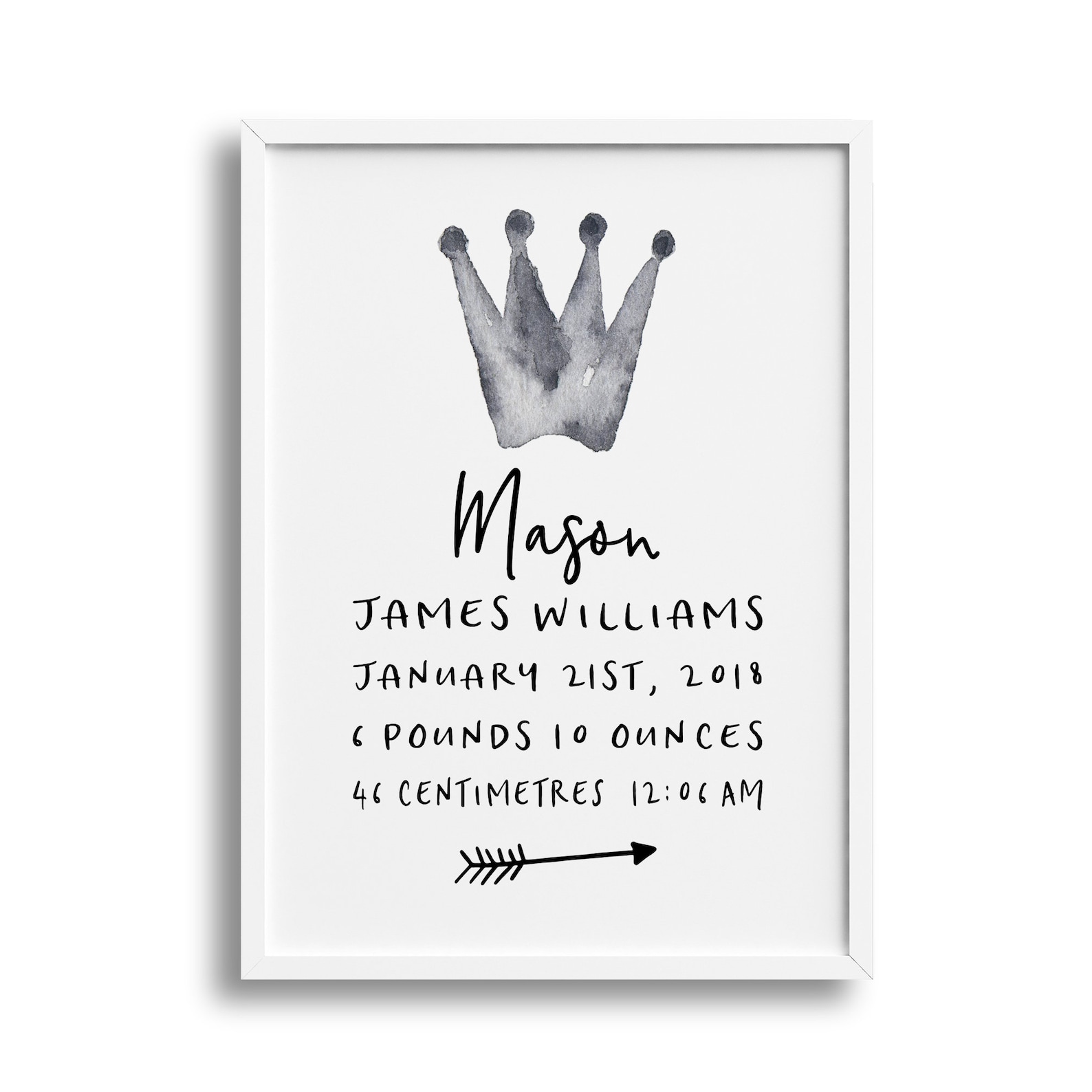 Custom Birth Announcement Print, Crown, Woodland Nursery Decor, Kids ...