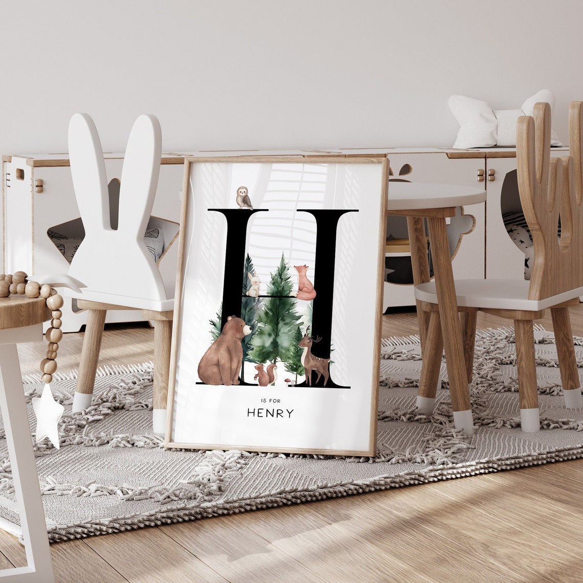 Woodland Animal Initial Name Print, Personalised Nursery Print, Nursery ...