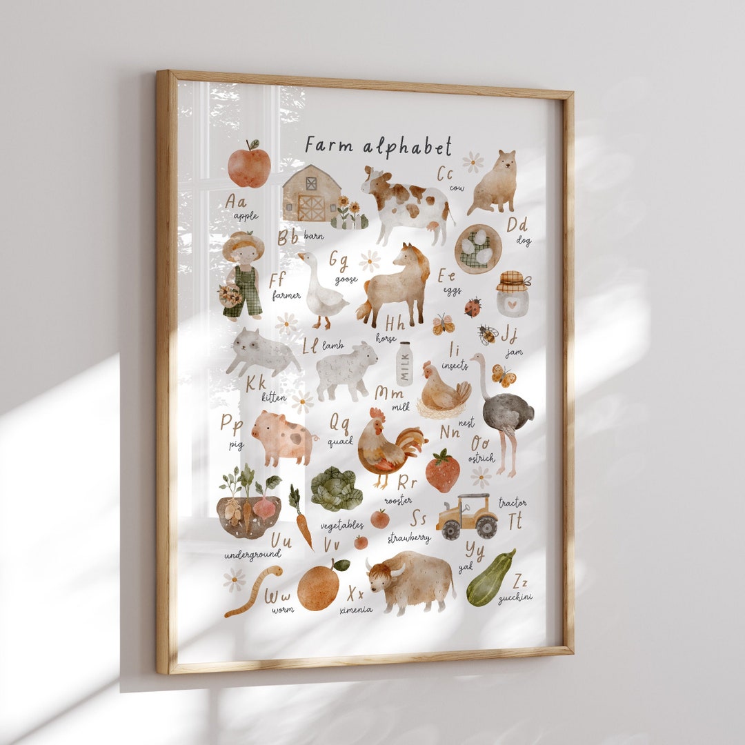 Farm Animal Alphabet Print, Farm Nursery Wall Art, Farm Animals, Kids ...