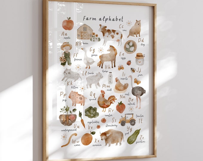 Farm Animal Alphabet Print, Farm Nursery Wall Art, Farm Animals, Kids ...