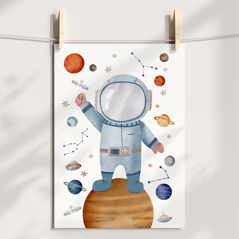 Astronaut, Name & Solar System Prints, Space Nursery Wall Art, Space ...
