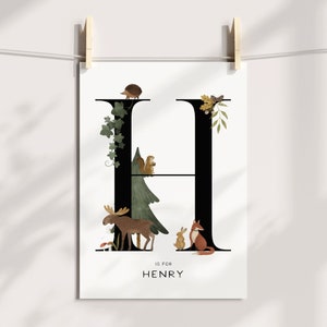 Woodland Animal Initial Name Print, Personalised Nursery Print, Nursery ...
