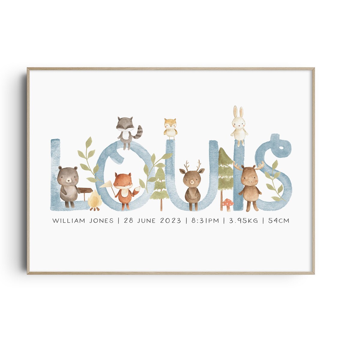 Custom Baby Name Print, Woodland Animal Nursery Name Sign, Boys Nursery ...