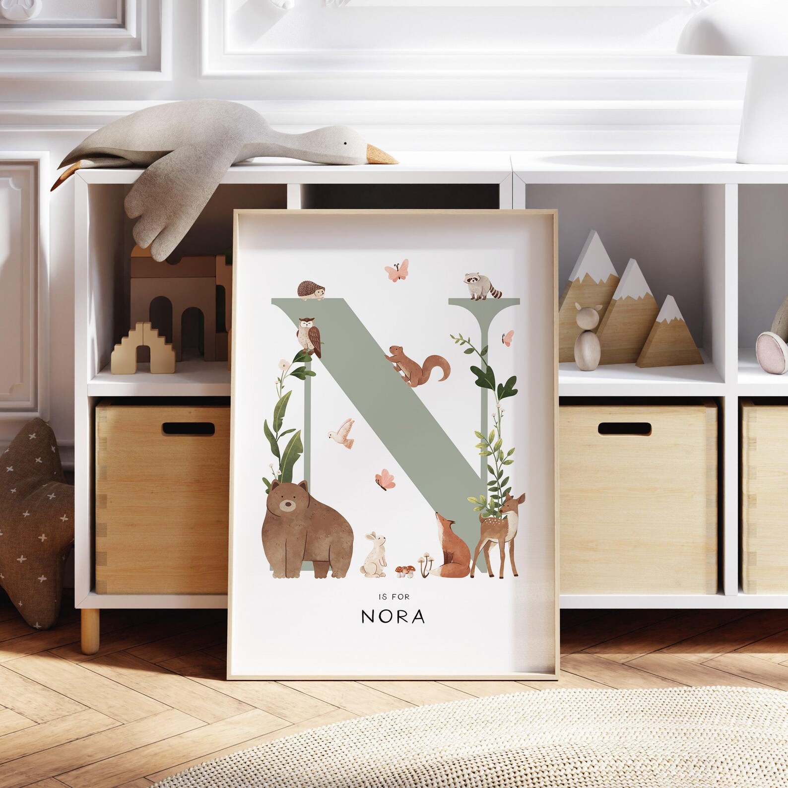 Woodland Animal Initial Name Print, Personalised Nursery Print, Nursery ...