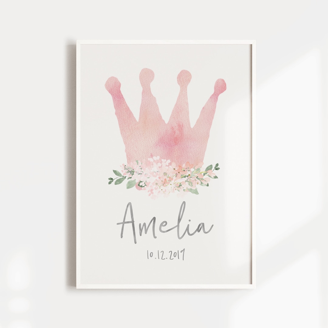 Pink Crown Birth Print, Girls, Floral, Boho Nursery Print, Birth ...