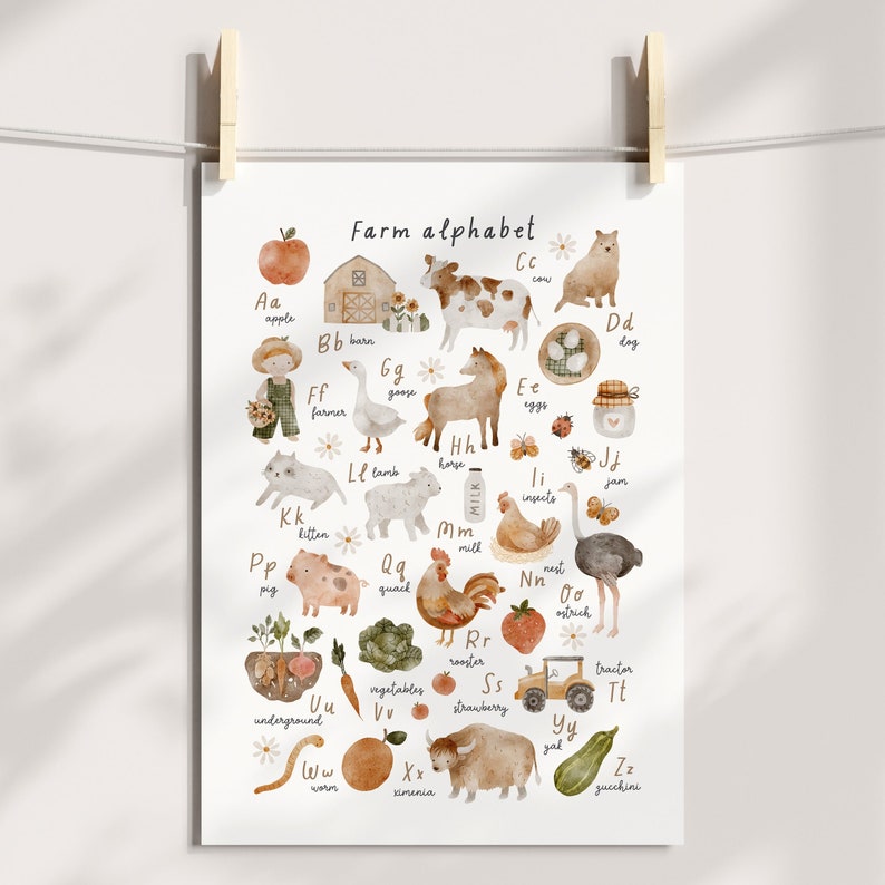 Farm Animal Alphabet Print, Farm Nursery Wall Art, Farm Animals, Kids ...