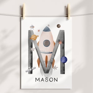 Space Nursery Prints, Astronaut Wall Art, Rocket Name Print, Alphabet ...