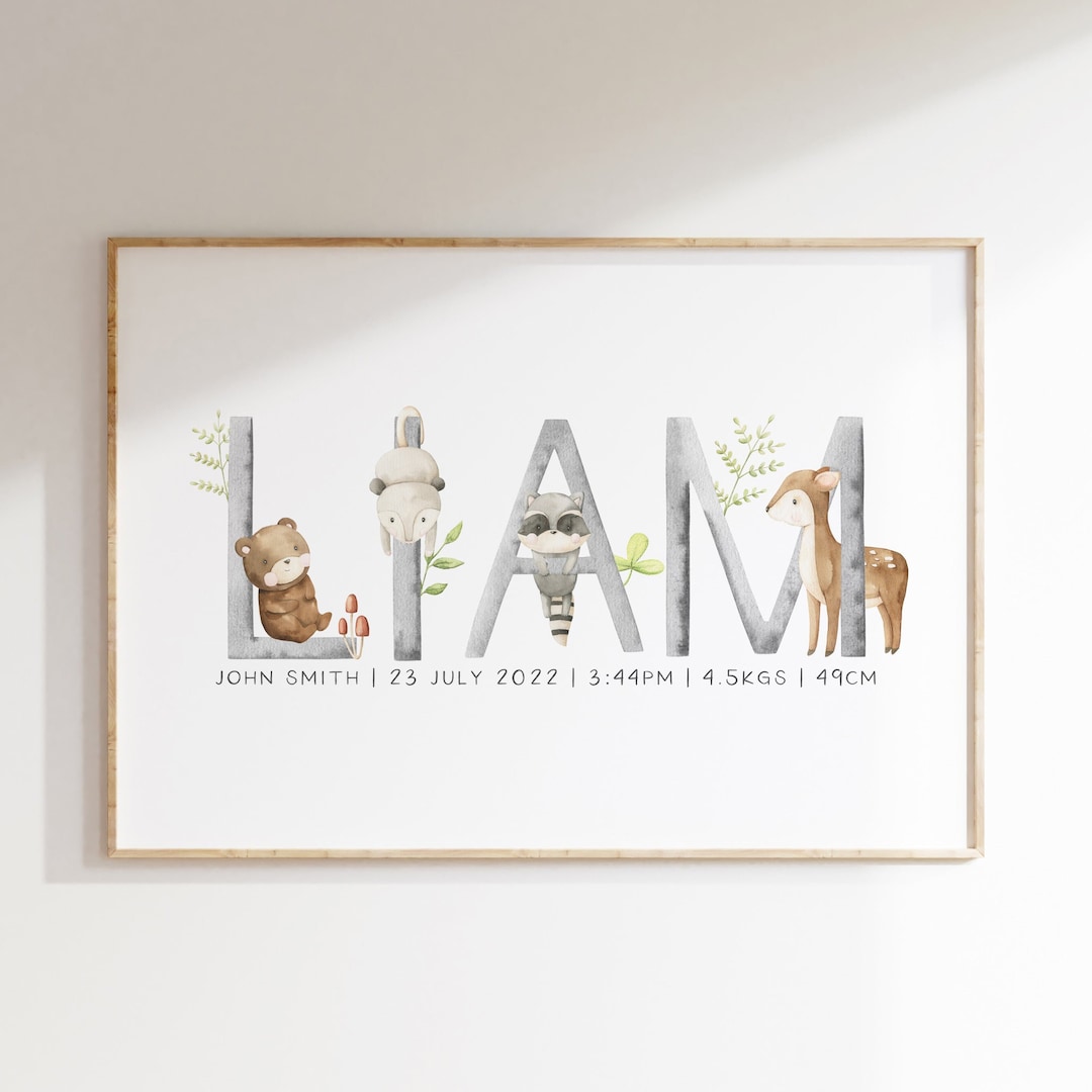 Woodland Animal Name Print, Personalised Nursery Print, Nursery Wall ...