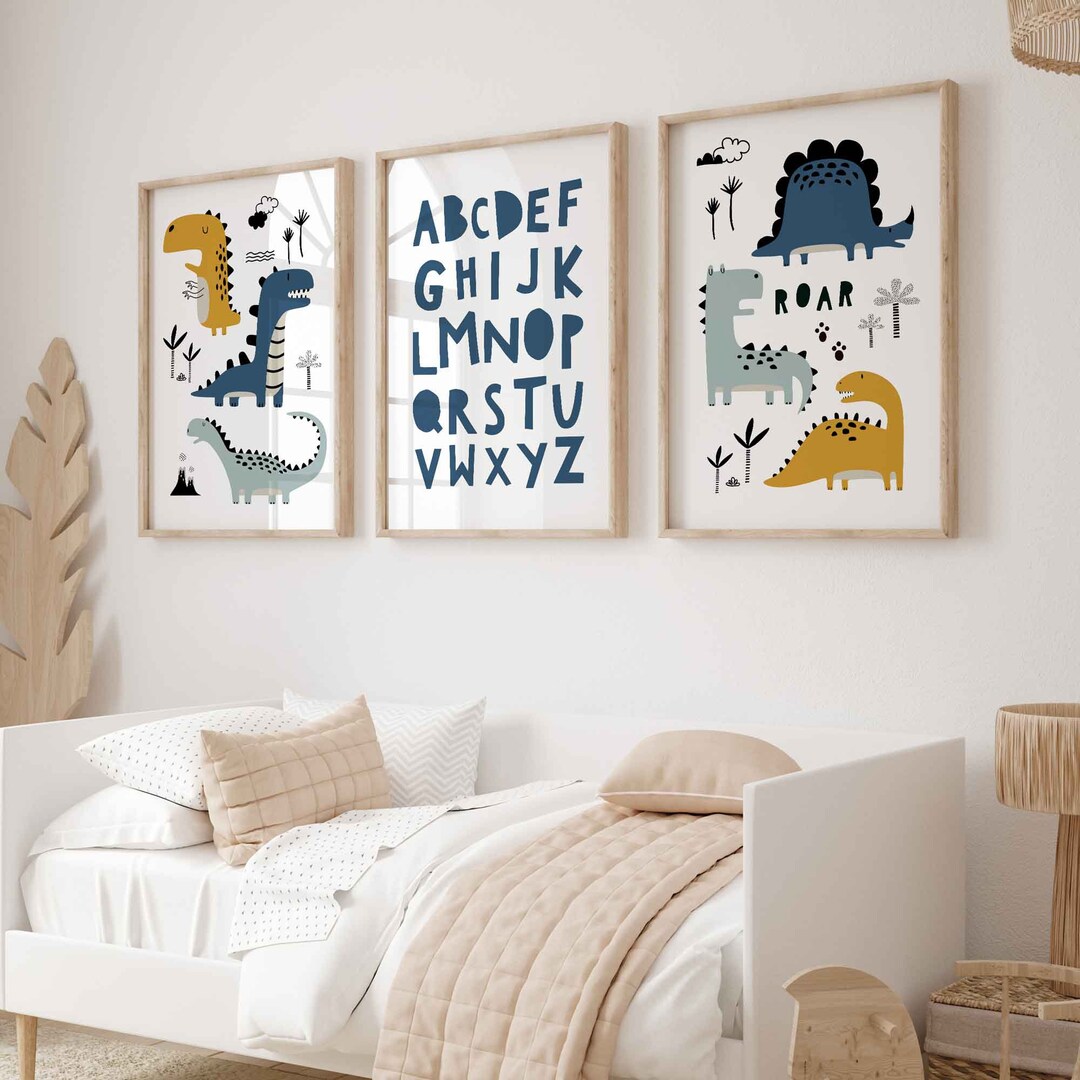 Dinosaur Nursery Prints, Blue Alphabet & Dinosaur Prints, Baby Boys ...
