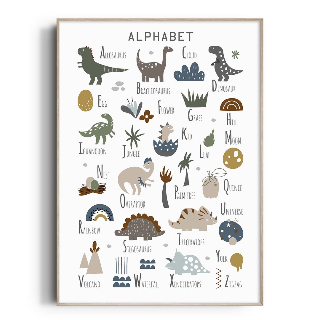 Dinosaur Alphabet Print, Nursery Wall Art, Dinosaur ABC, Dinosaur ...