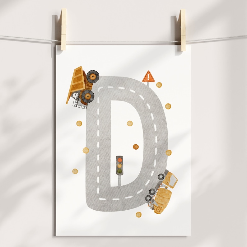 Vehicle Nursery Print, Construction Alphabet Poster, ABC Cars Print ...