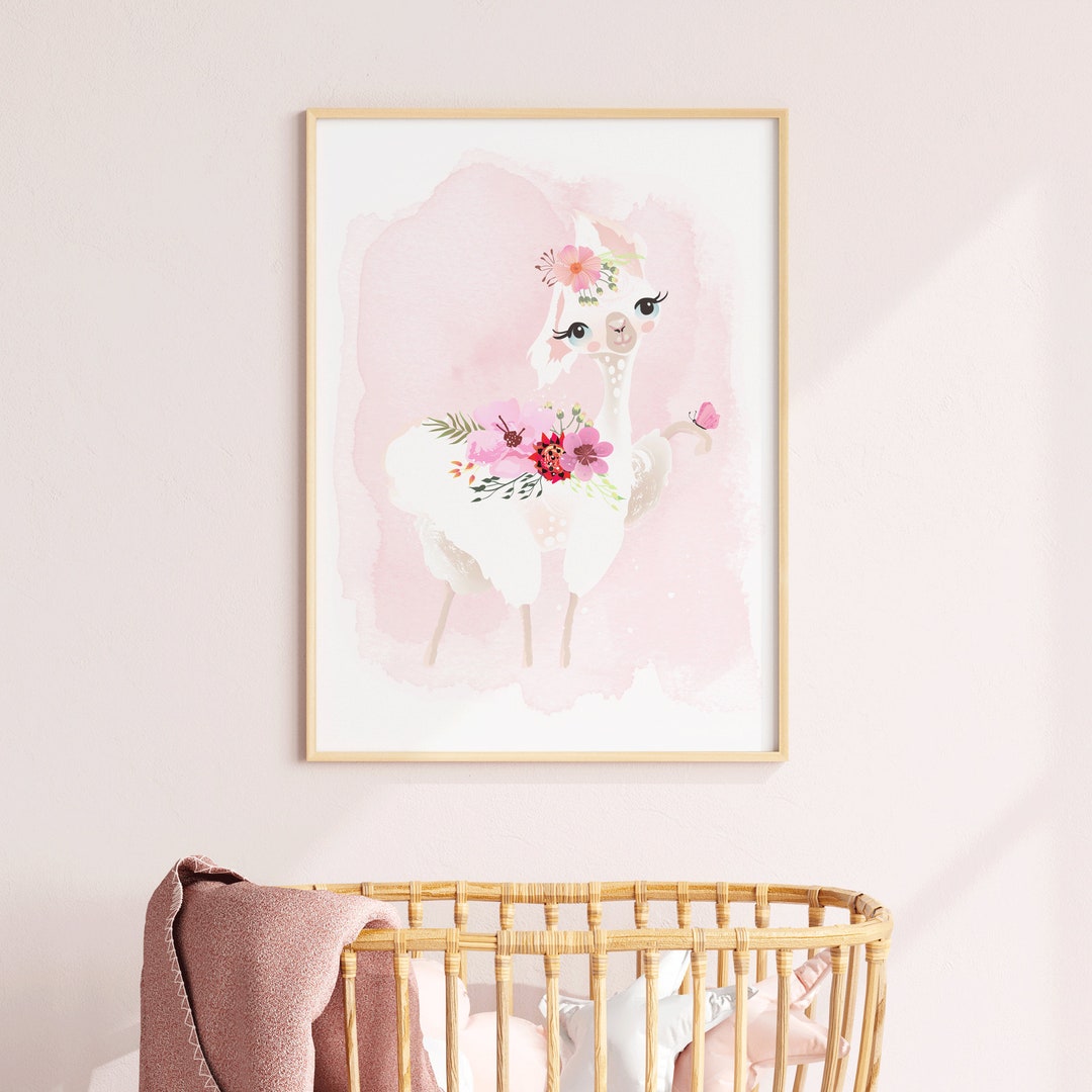 Llama Nursery Wall Art, Floral Llama Print, Baby Girls Room Decor, Boho ...