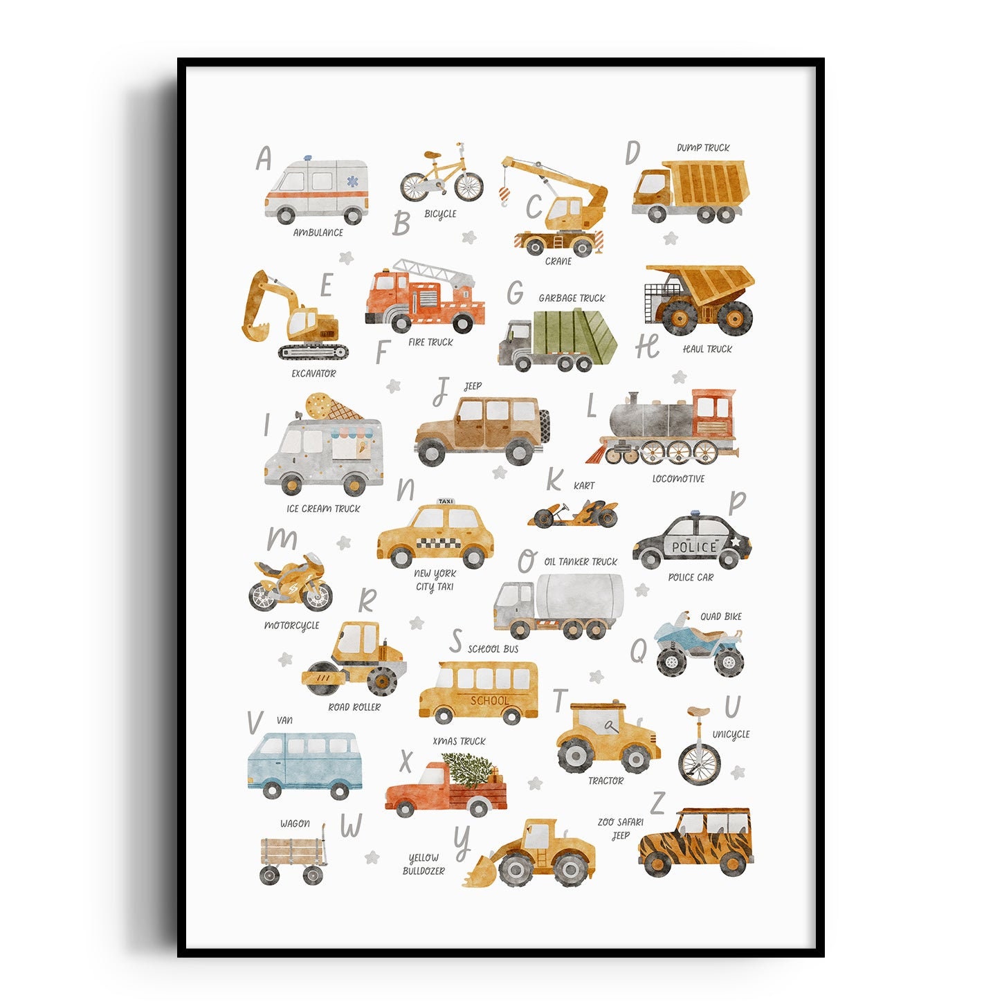 Vehicle Nursery Print, Construction Alphabet Poster, ABC Cars Print ...