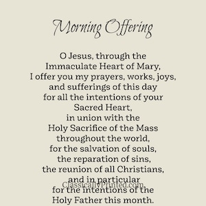 The Morning Offering Prayer Print, Digital, Catholic, Instant Download ...