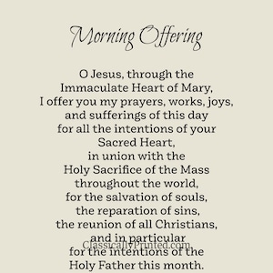 Morning Offering Prayer Print: Catholic Home Decor (5x7 or 8x10) Beige ...
