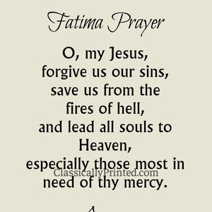 Fatima Prayer Print, 5x7 0r 8x10, Beige or White, Catholic Rosary ...
