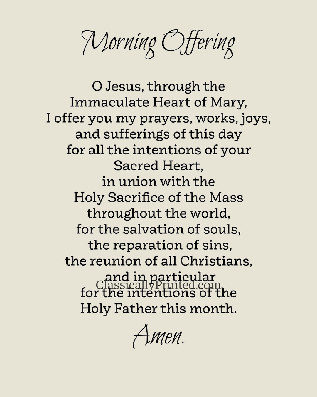 The Morning Offering Prayer Print, Digital, Catholic, Instant Download ...