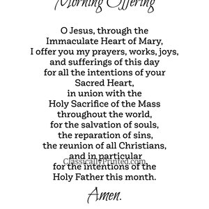 The Morning Offering Prayer Print, Digital, Catholic, Instant Download ...