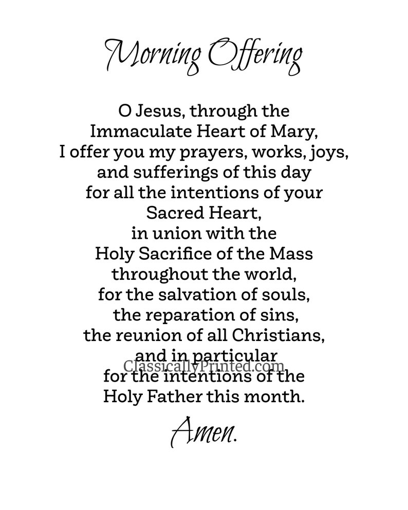 The Morning Offering Prayer Print, Digital, Catholic, Instant Download ...